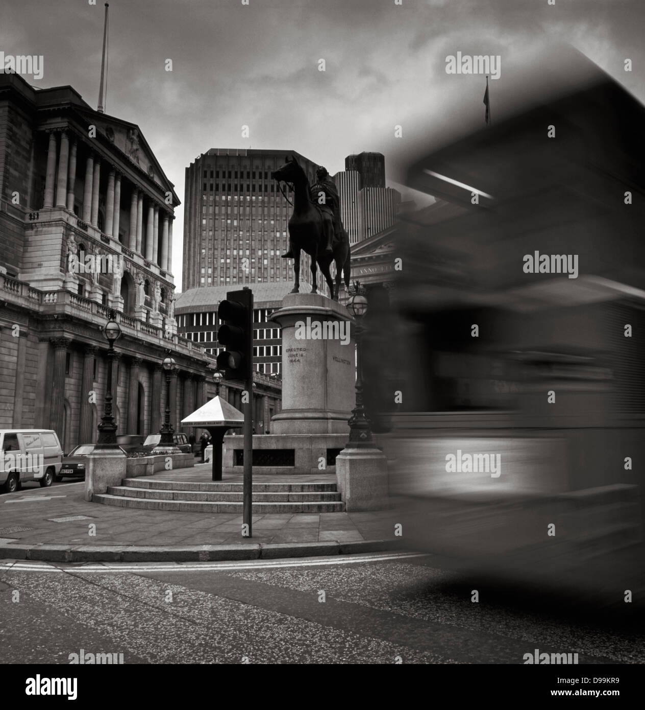 Royal Exchange and double decker bus in the City of London, 1988 Stock ...