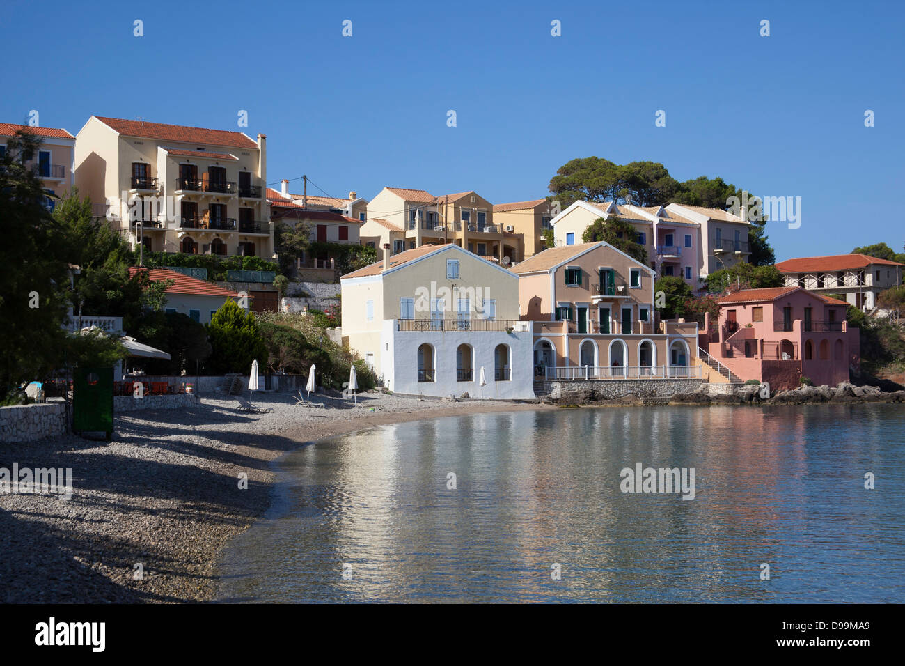 Assos beach and houses Kefalonia Greece Stock Photo - Alamy