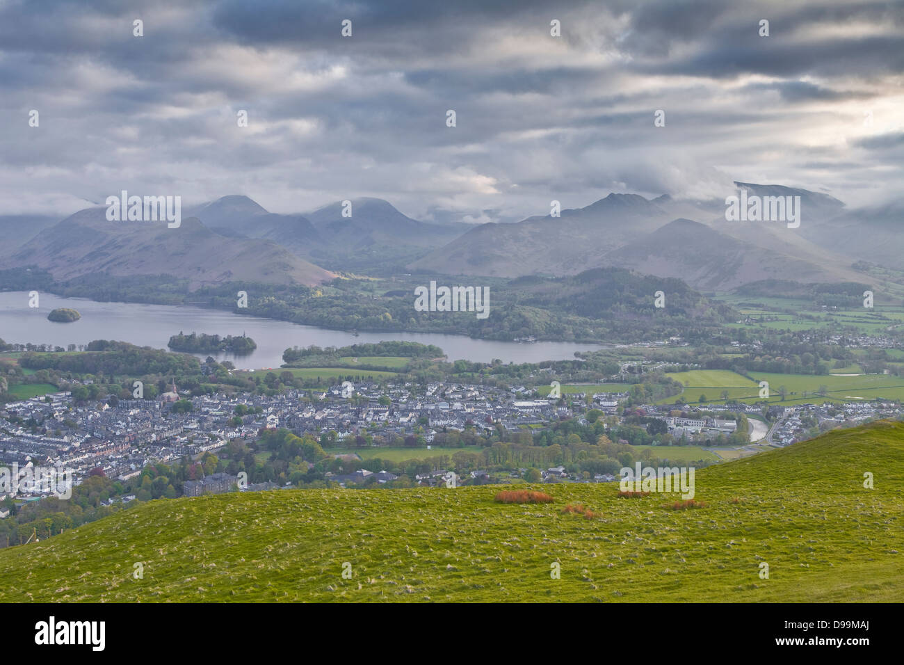 Looking over Keswick and the Derwent Fells in the Lake District ...