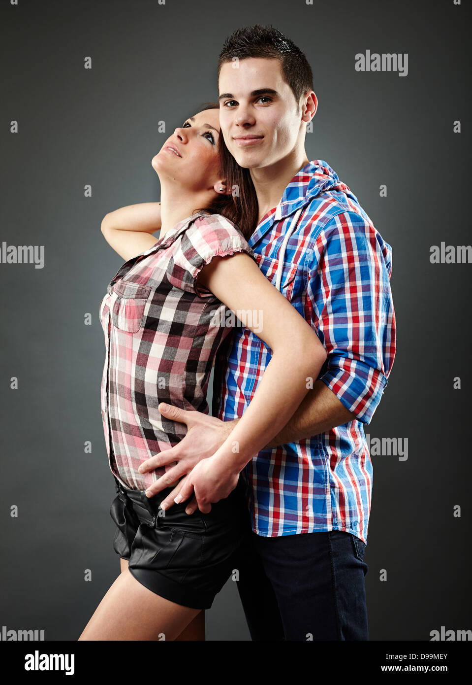 Close-up pose of charming young couple embracing . Valentine concept ...