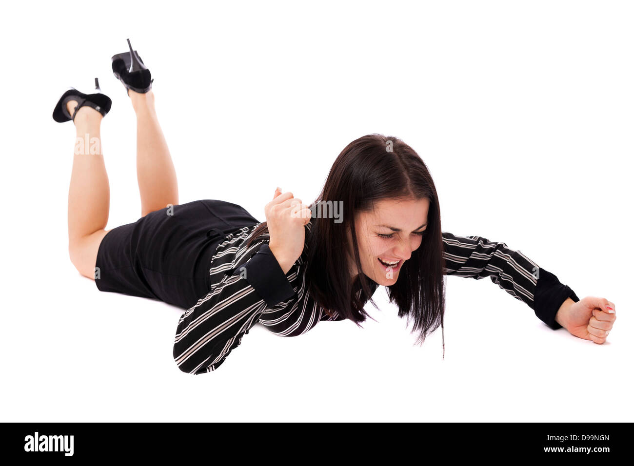 Full length portrait of an angry businesswoman hitting the floor with ...