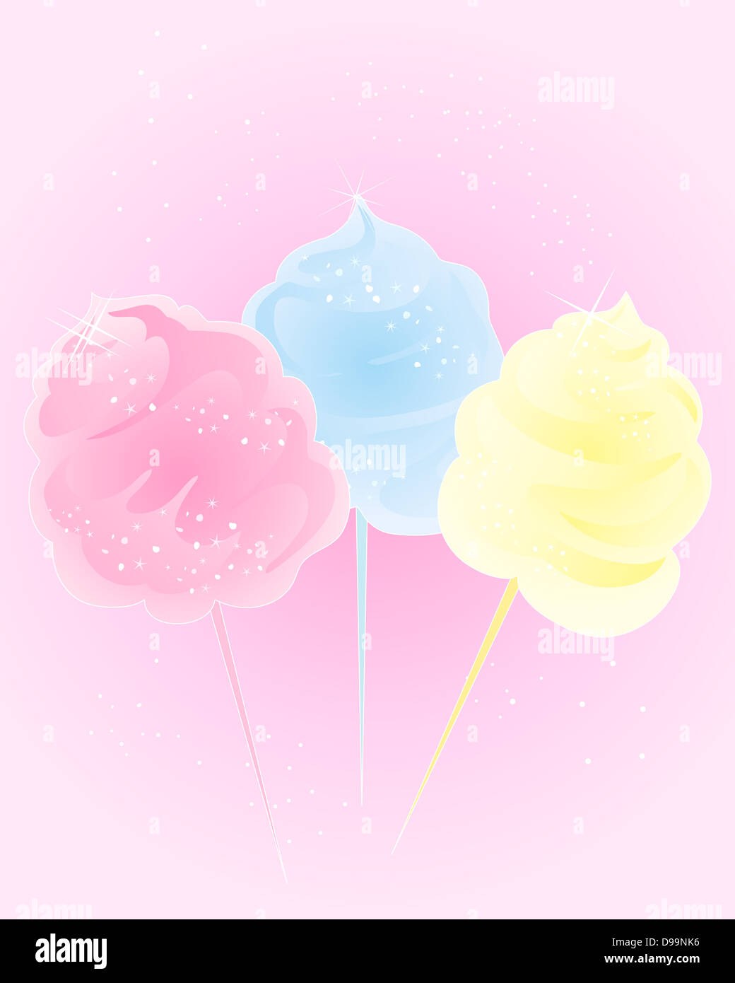 an illustration of colorful cotton candy in pink blue and yellow with ...