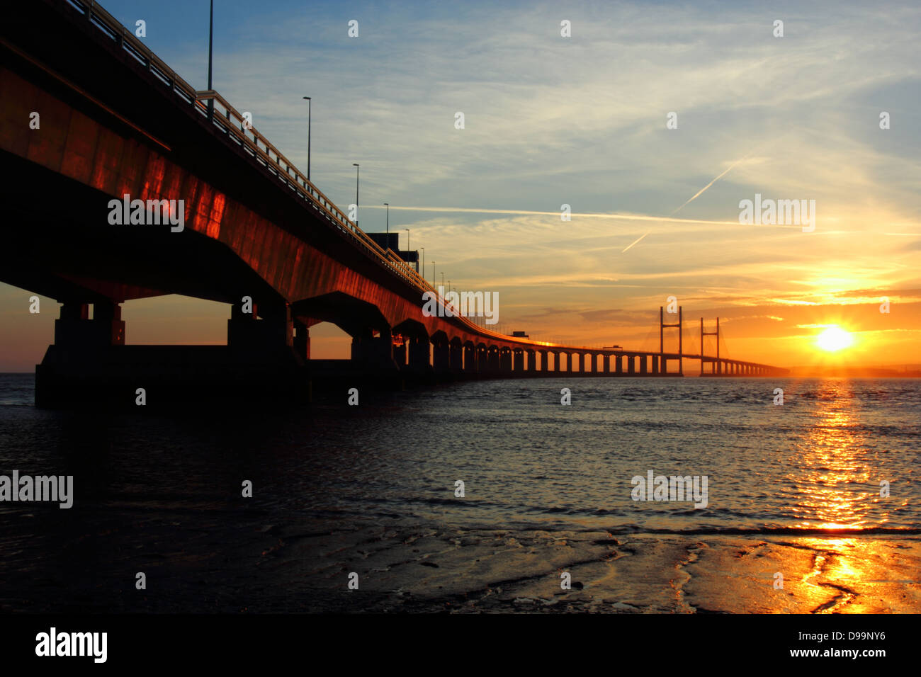 Bridge sunset landscape river tidal england wales hi-res stock ...
