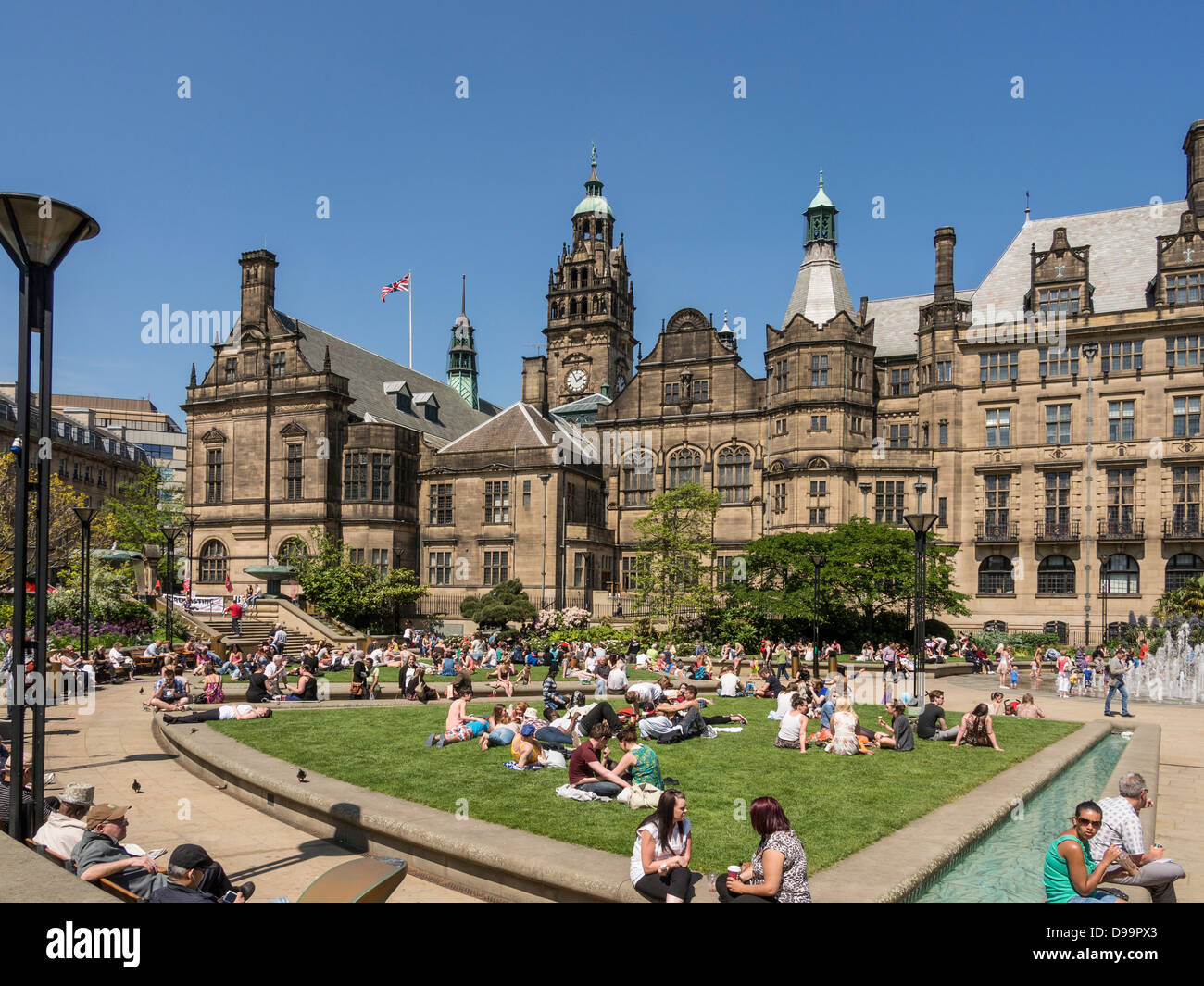 Sheffield Town Hall and Peace Garden on Summer Day Stock Photo - Alamy