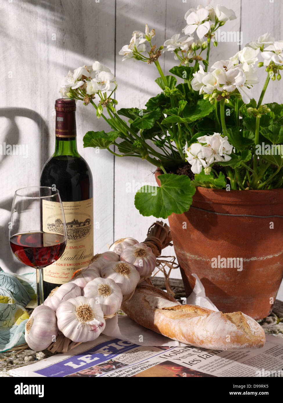 Baguette garlic red wine glass bottle hi-res stock photography and ...