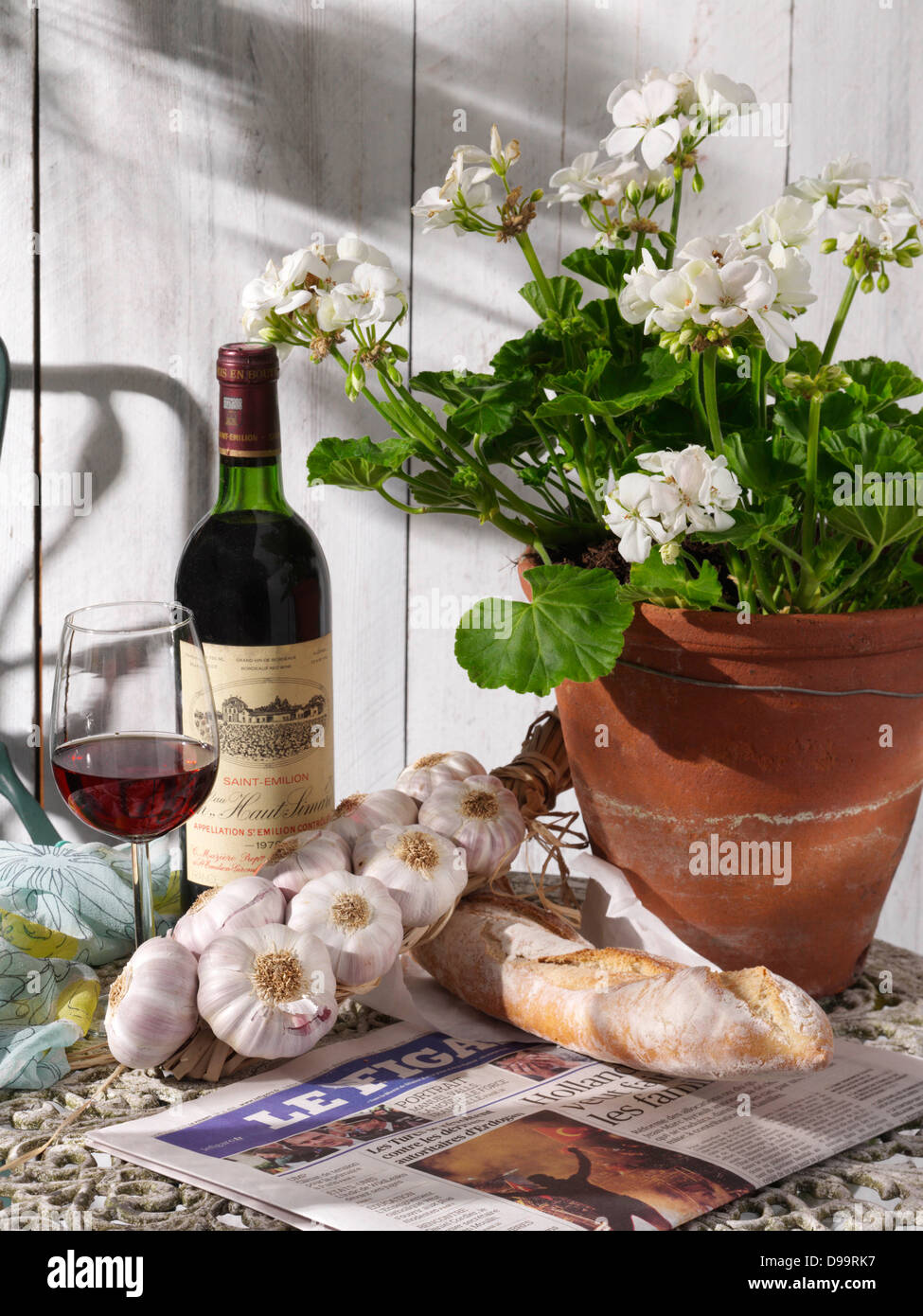 Baguette garlic red wine glass bottle hi-res stock photography and ...