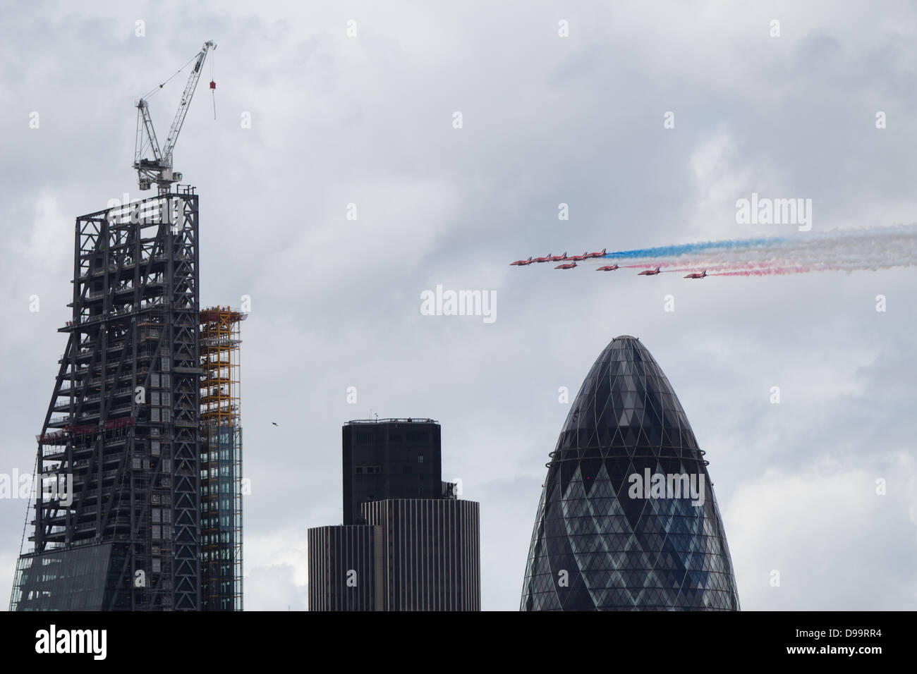 London, UK. 15th June 2013. The Red Arrows flypast to celebrate The ...