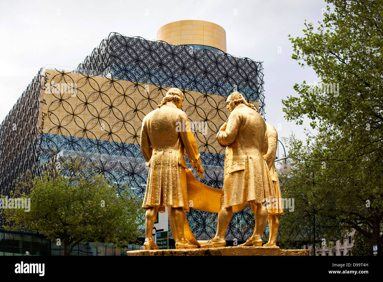 The new Library of Birmingham. The statues of industrialists Watt ...