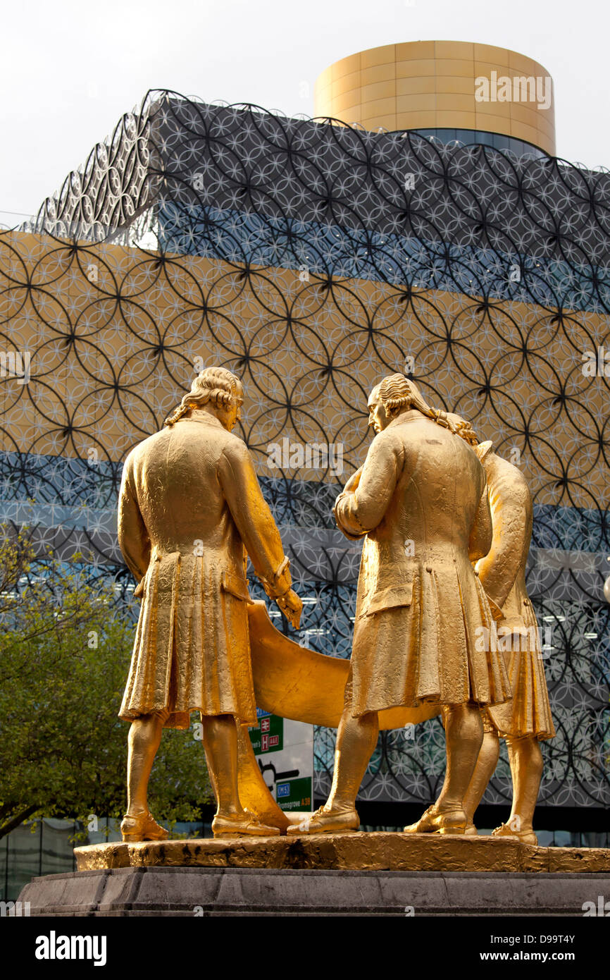 The new Library of Birmingham. The statues of industrialists Watt ...
