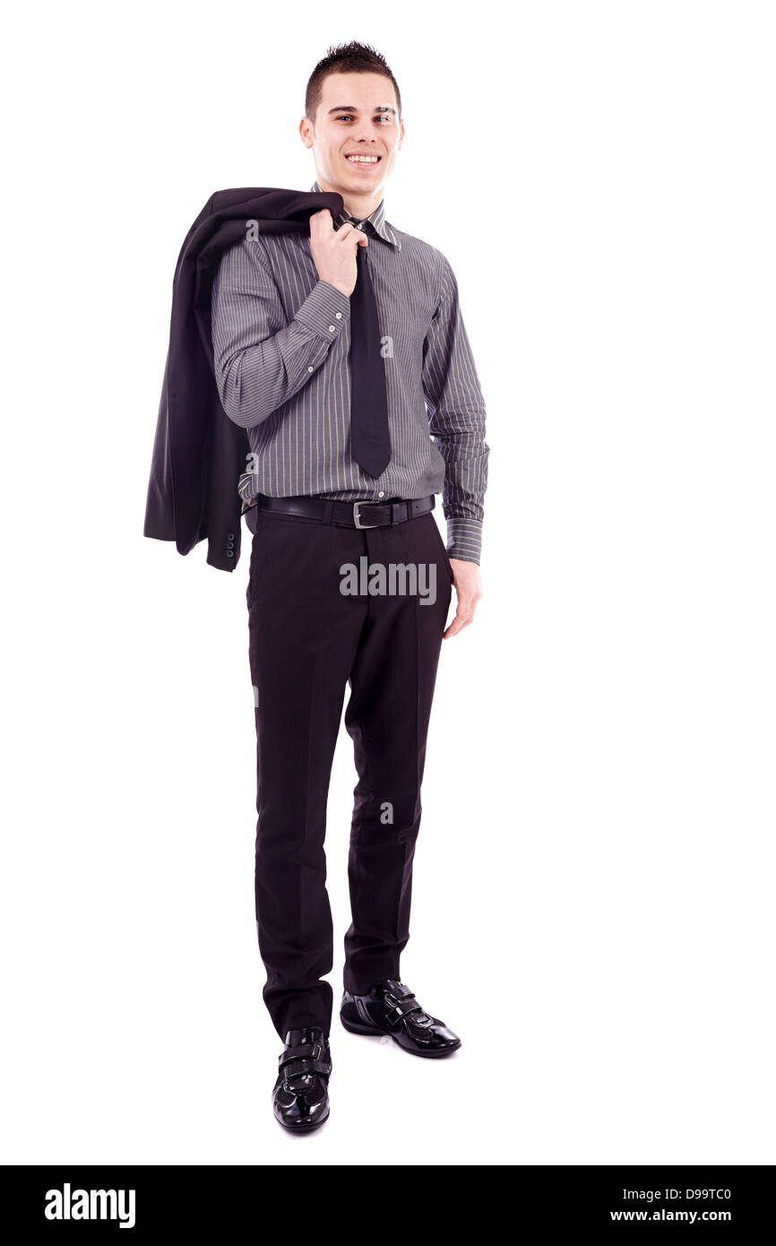 Young businessman holding his coat over his shoulder in full length ...