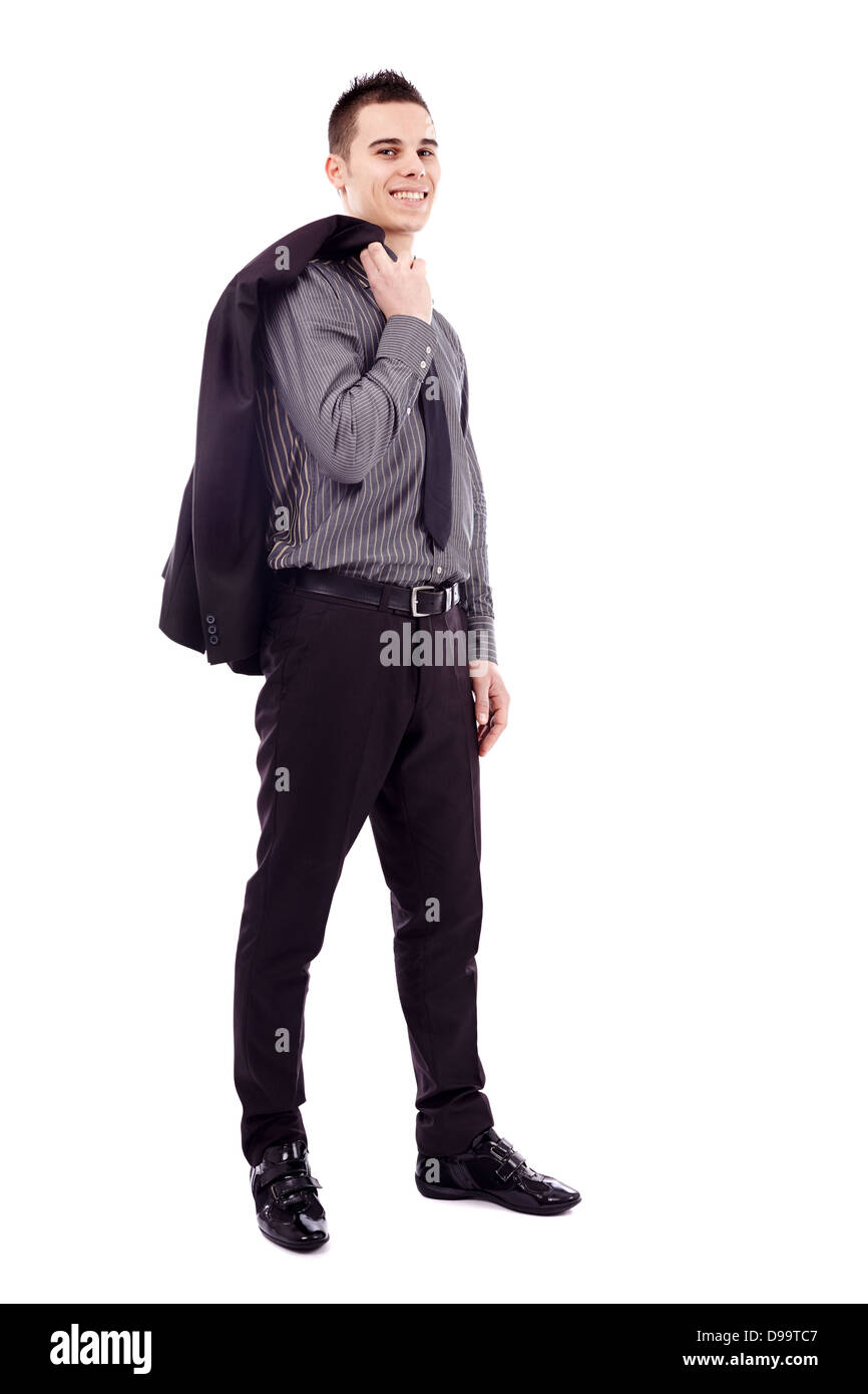 Young businessman holding his coat over his shoulder in full length ...