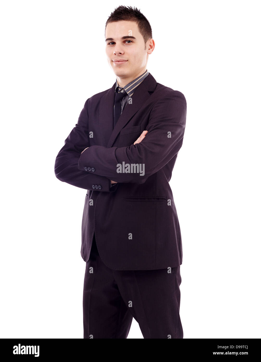 Closeup pose of successful young businessman, isolated on white ...