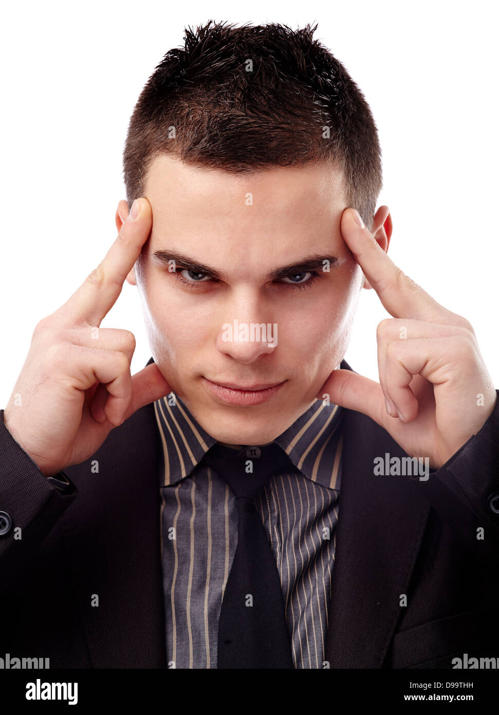 Closeup of young man thinking hard, isolated on white background Stock ...
