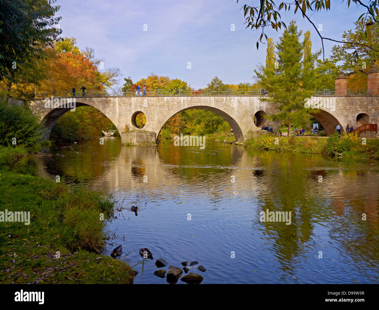 Sternbruecke bridge in the Park on the Ilm in Weimar, Thuringia ...