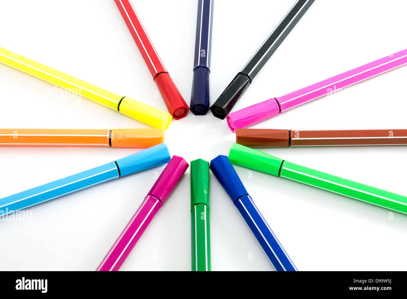 Dozen of color pen on white background Stock Photo - Alamy