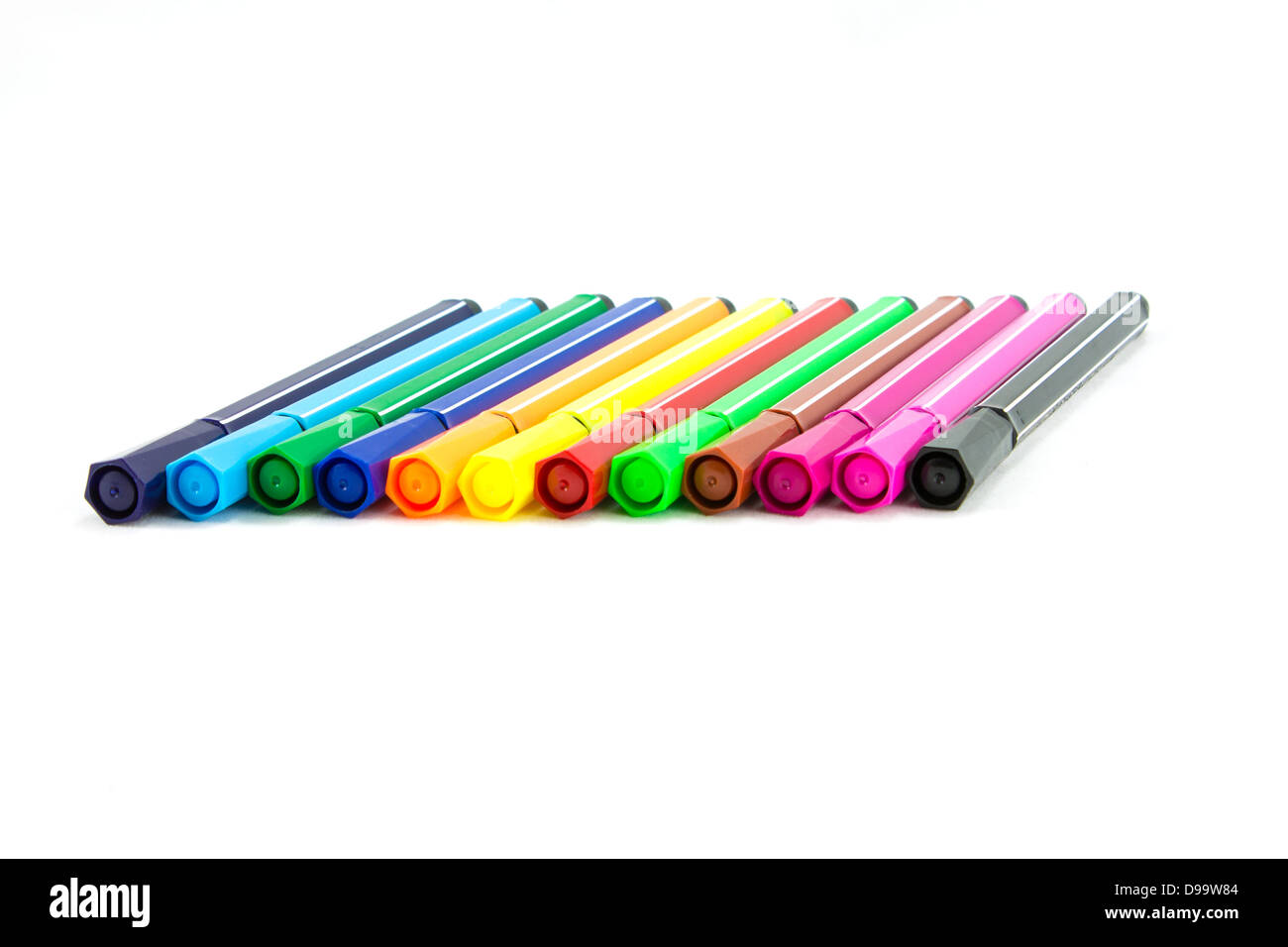 Dozen of color pen on white background Stock Photo - Alamy