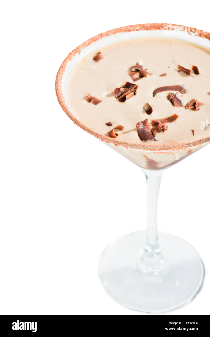 chocolate martini isolated on a white background with chocolate swirl ...