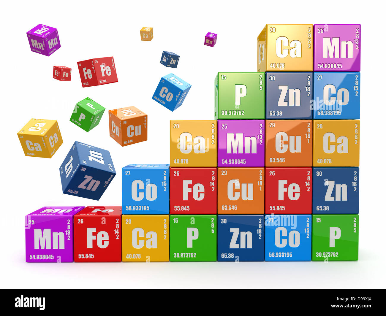 Chemistry concept. Wall from cubes wiyh periodic table of element. 3d ...