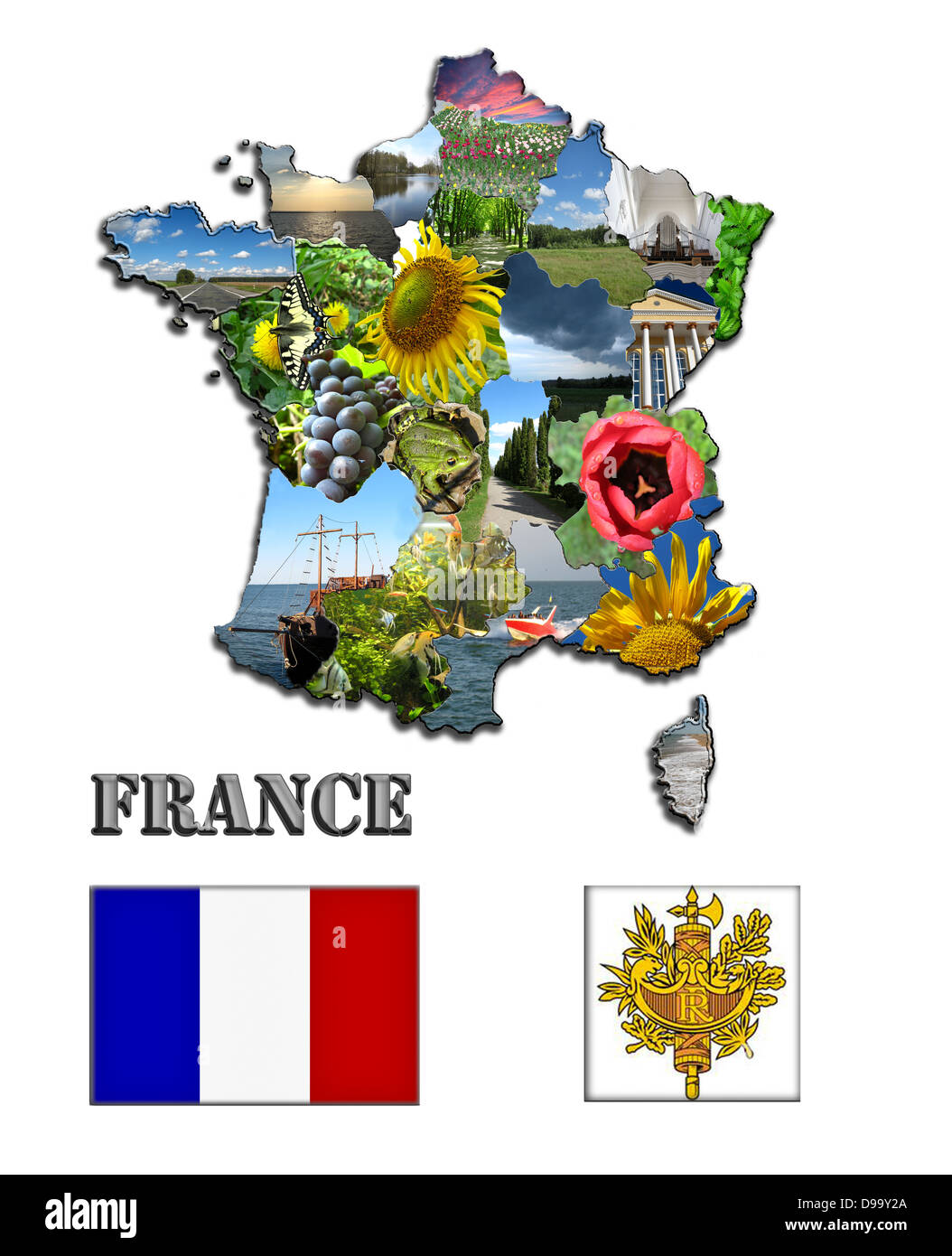 Coloured map of France from images and the herb Stock Photo - Alamy