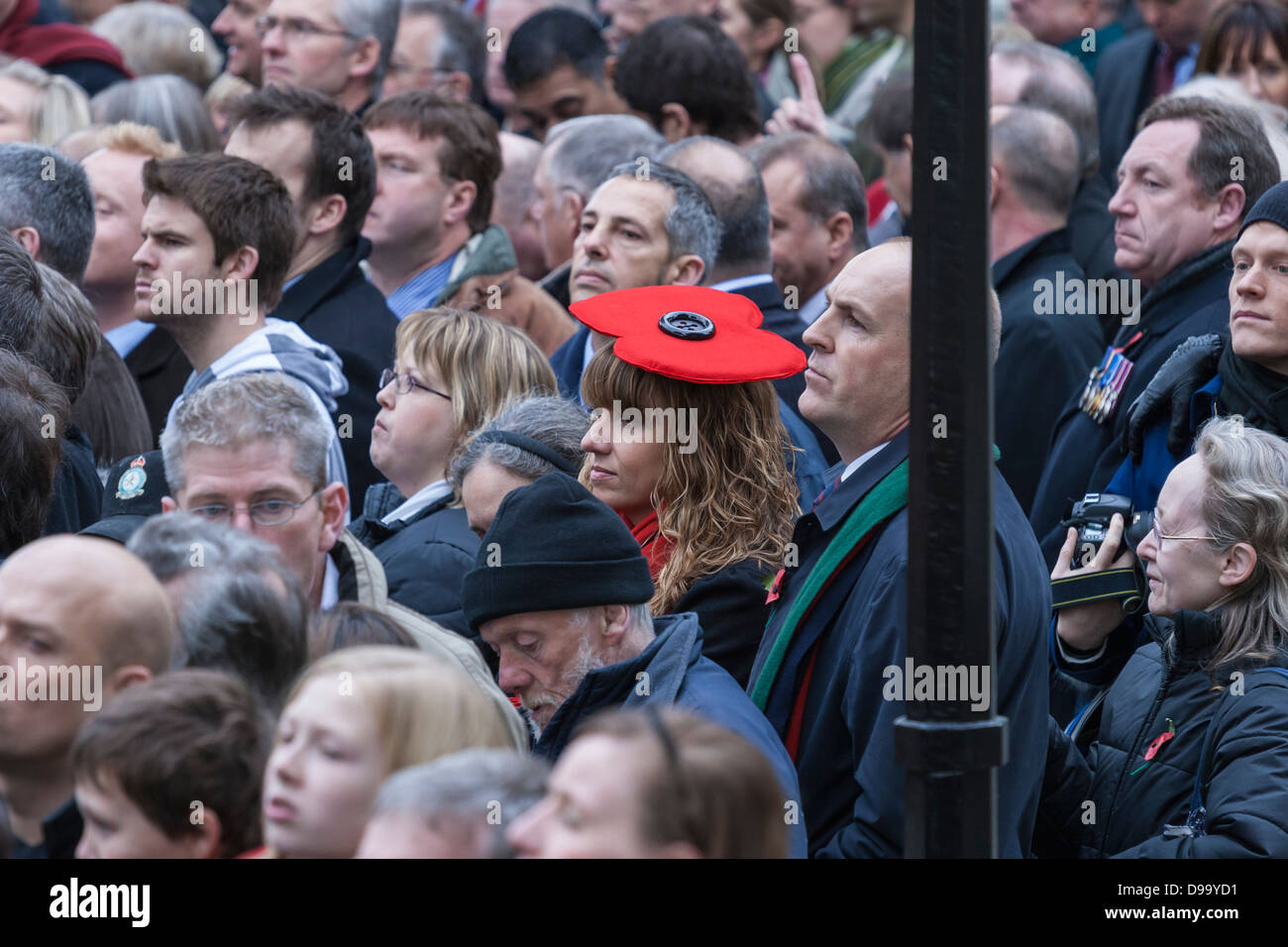 Crowd at the Cenotaph in Whitehall, London on Remembrance Sunday with a ...
