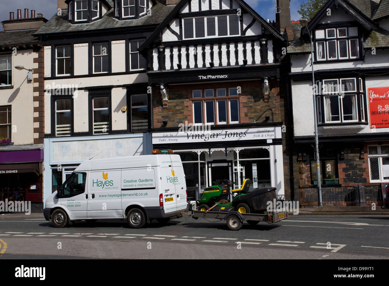 Hayes Garden World van driving through Bowness on Windermere Stock ...