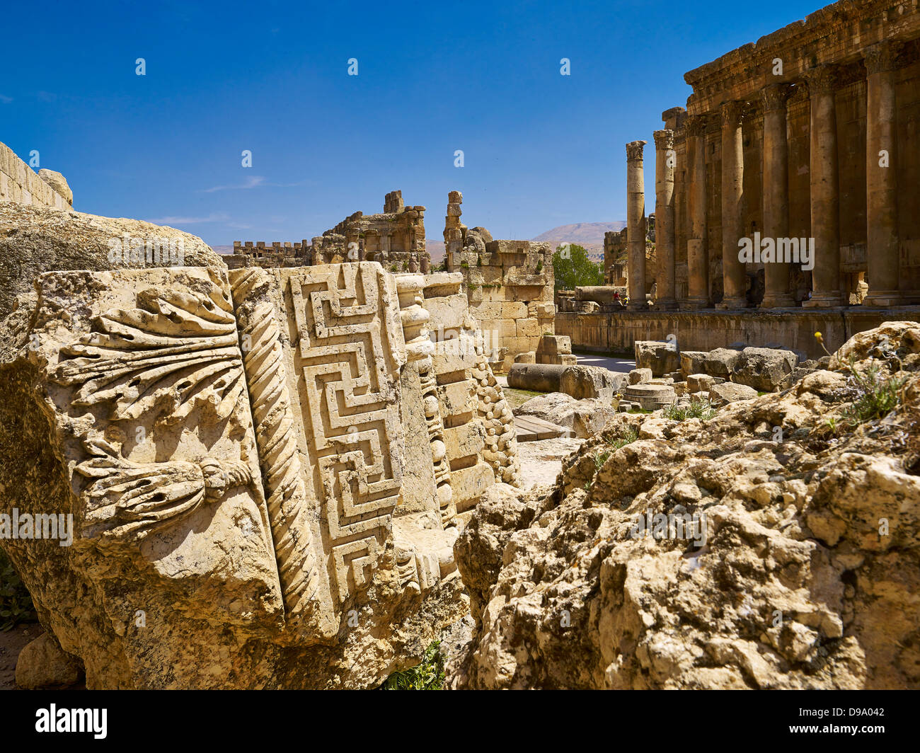 Detail with Temple of Bacchus in ancient city of Baalbek, Lebanon ...