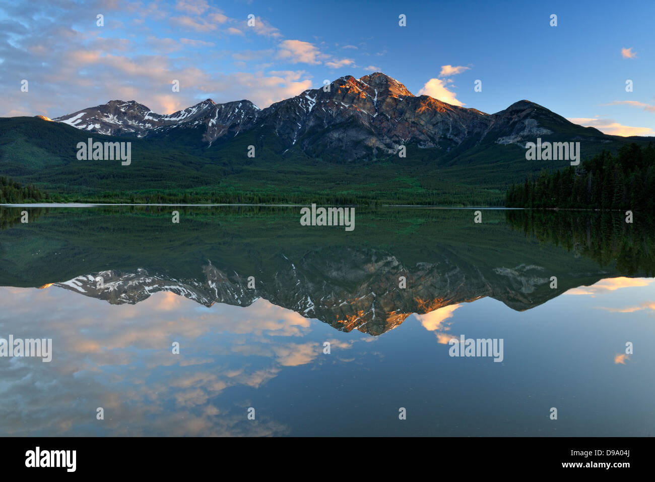 Reflections in Pyramid Lake at dawn Banff National Park Alberta Canada ...