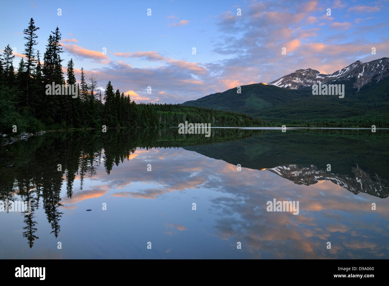 Reflections in Pyramid Lake at dawn Banff National Park Alberta Canada ...