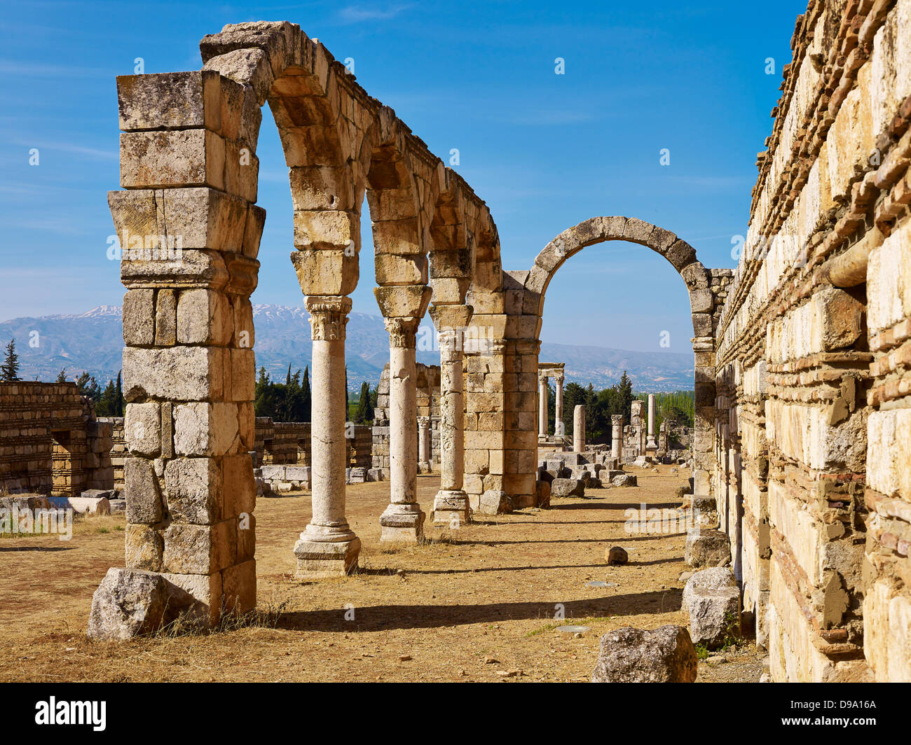 Colonnaded street of the ancient town of Anjar also Haoush Mousa ...