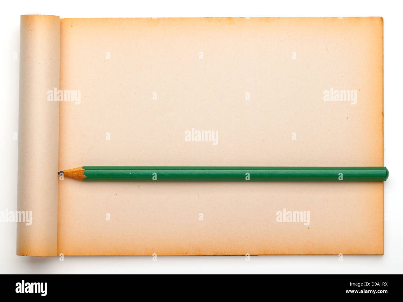 Flipped open notepad with pencil on isolation Stock Photo - Alamy