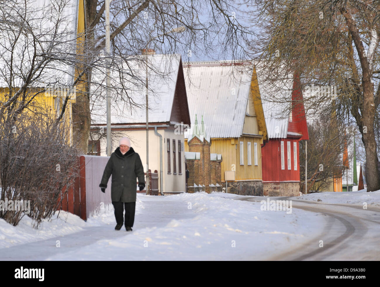 Street with traditional wooden houses of ethnic minority called Crimean ...