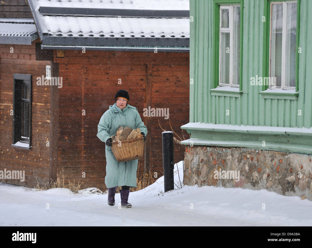 Street with traditional wooden houses of ethnic minority called Crimean ...