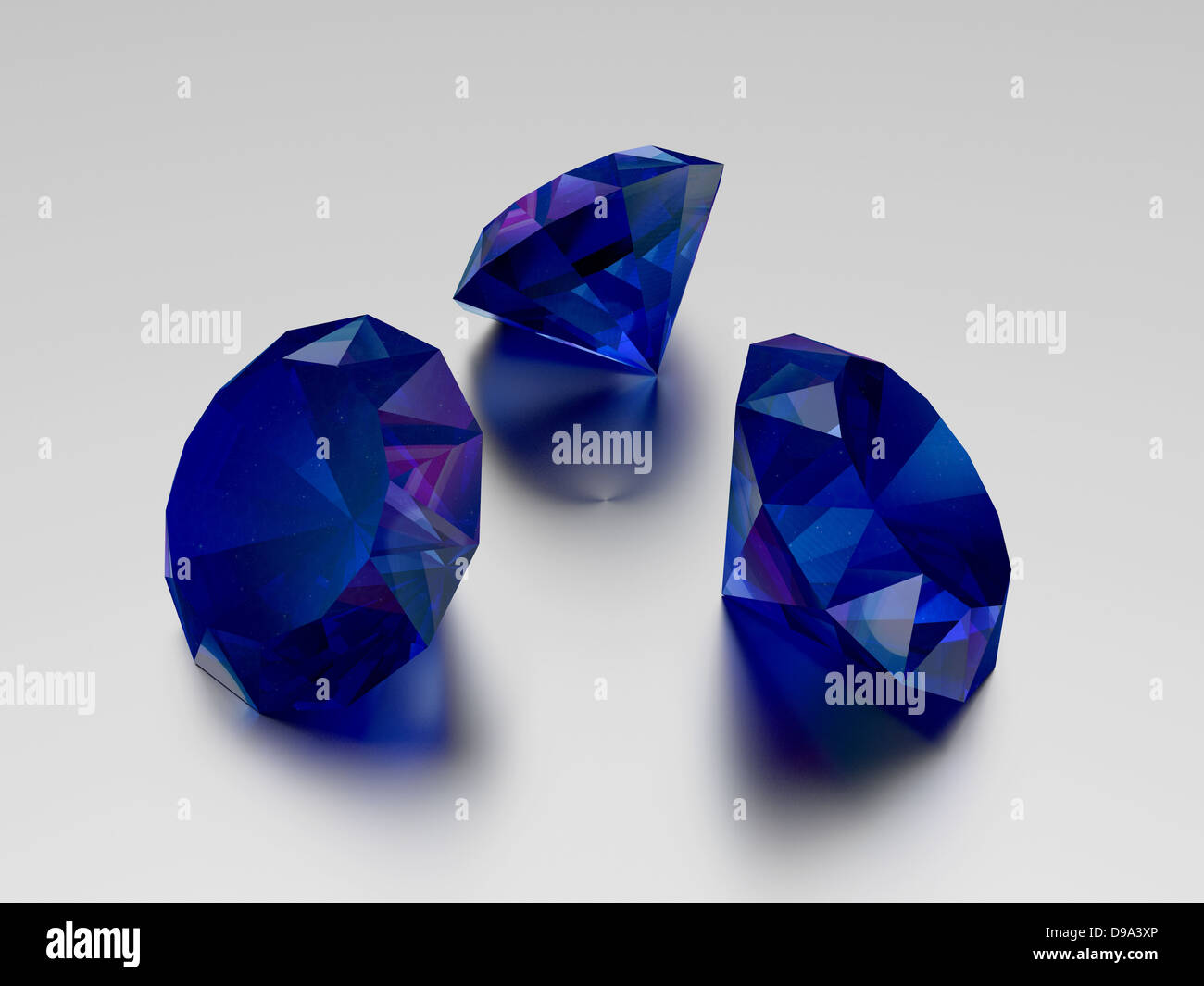 3D Sapphire - 3 Blue Gems - Grey Background Stock Photo - Alamy