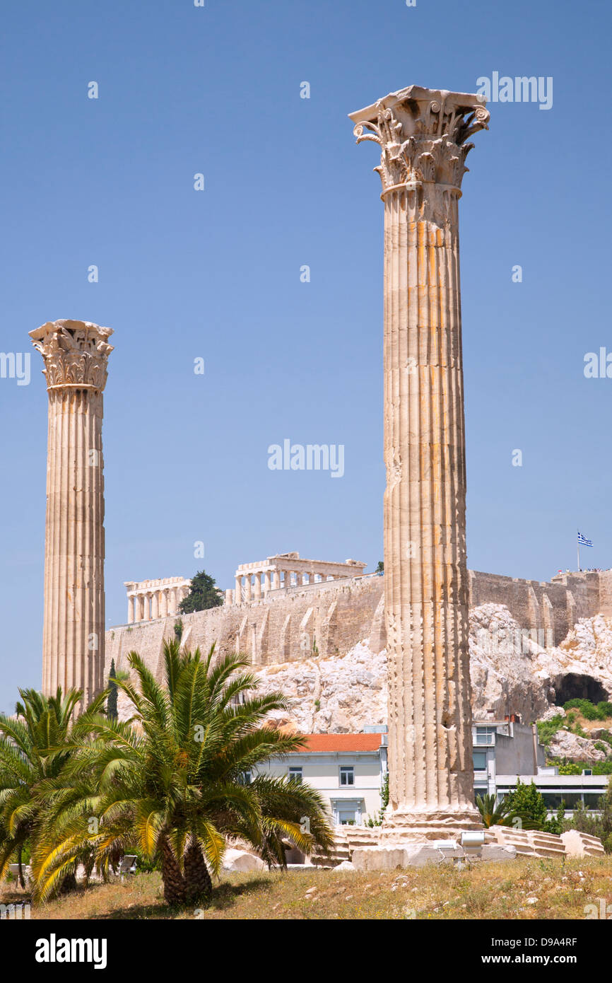 Corinthian columns at the Temple of Olympian Zeus with a view of the ...