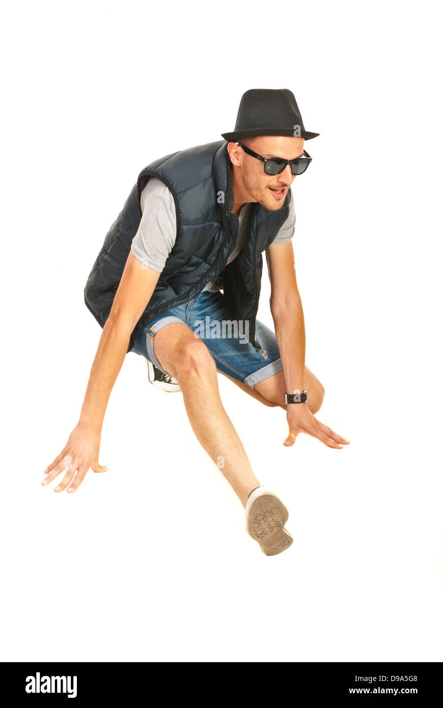 Cool break dancer dancing isolated on white background Stock Photo - Alamy
