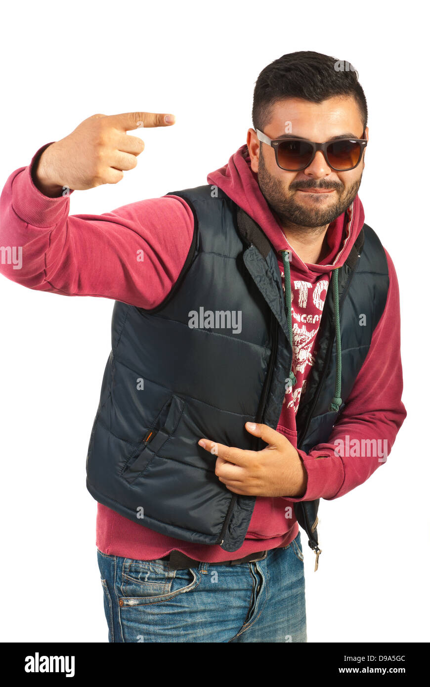Cool rapper male with attitude gesticulate isolated on white background ...