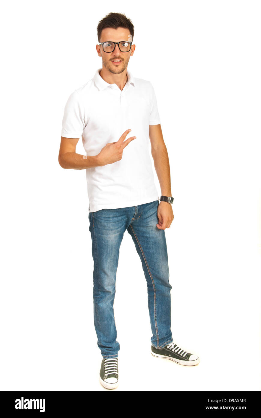 Guy victory gesture posing Cut Out Stock Images & Pictures - Alamy