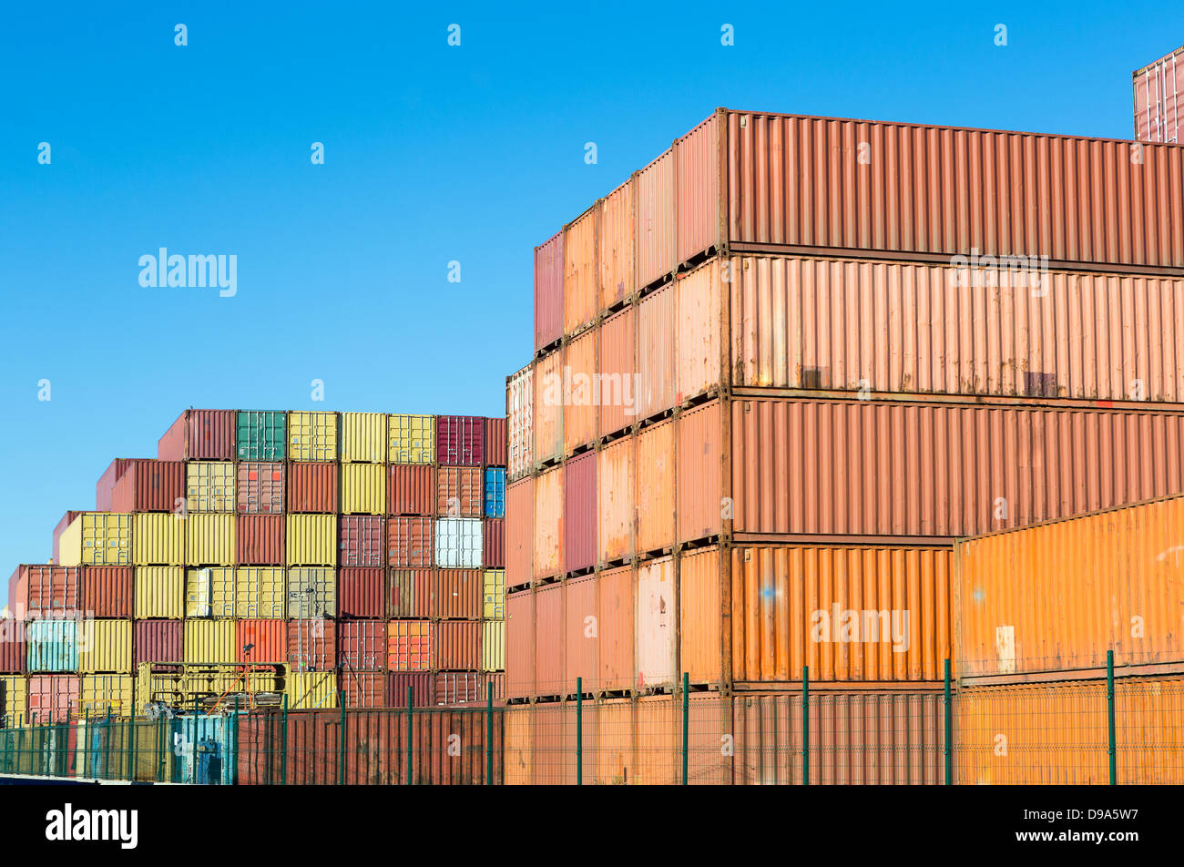 Stacked containers in the container terminals of Antwerp world port in ...