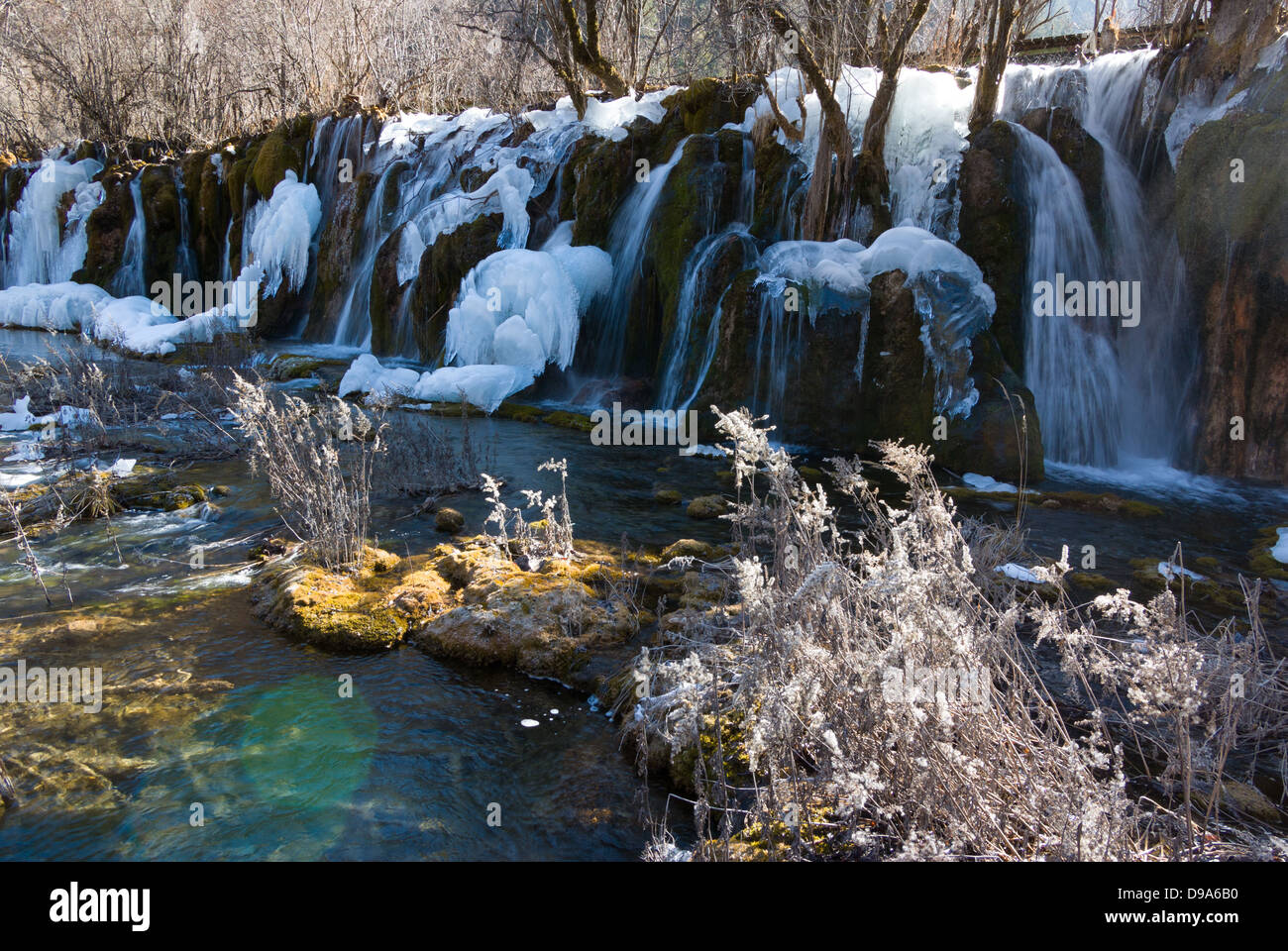 Cascade and ice in Jiuzhaigou National Park, Sichuan, China Stock Photo ...