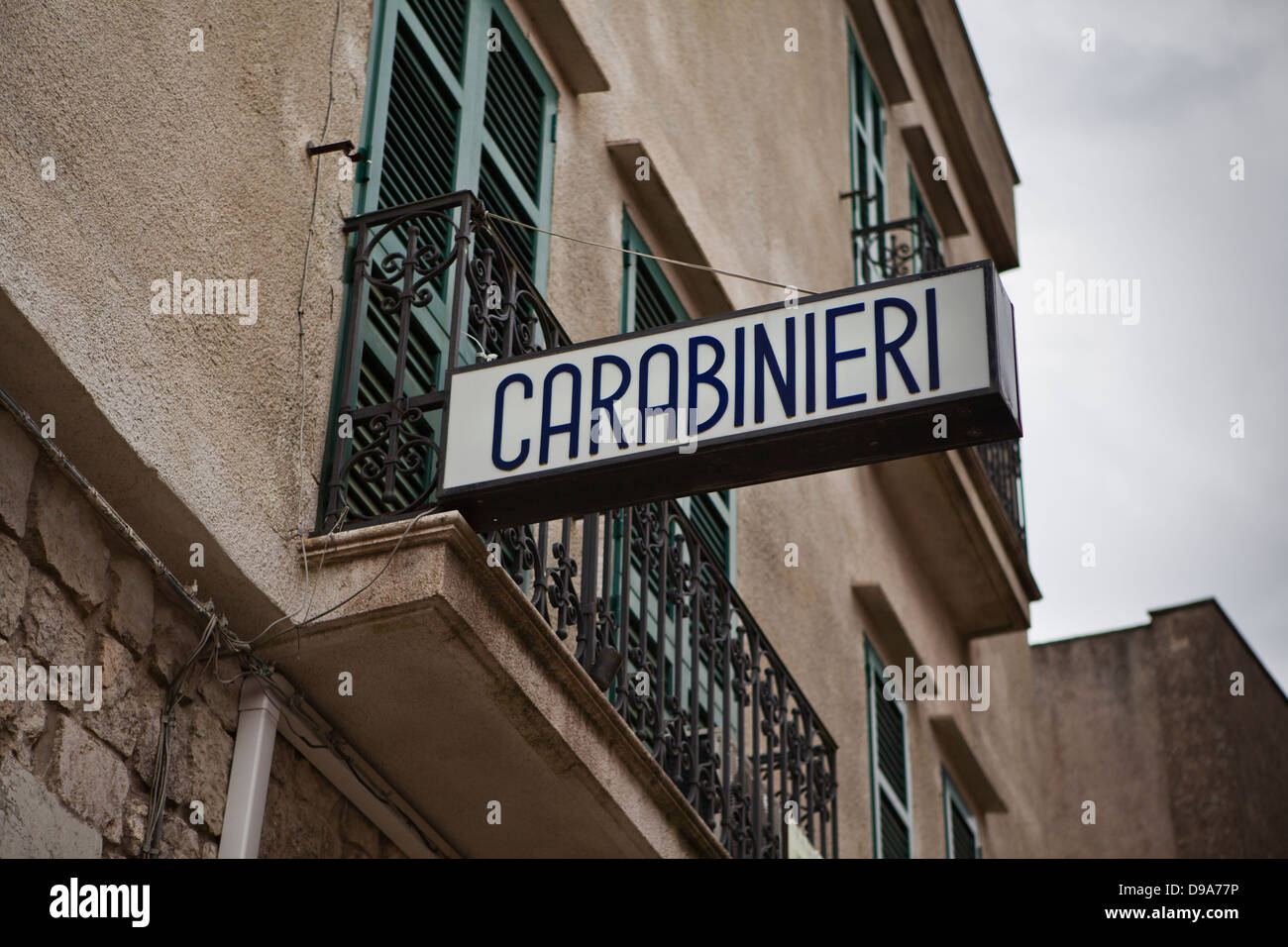 The Carabinieri Police sign above the station in Erice, Sicily Stock ...