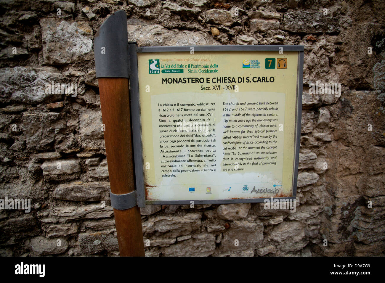 Monastery and Church of Saint Carlo Sign in Erice, Sicily Stock Photo ...