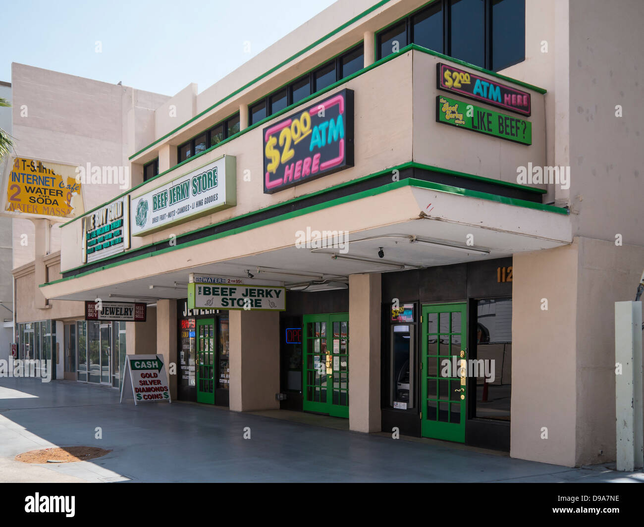 LAS VEGAS.NEVADA, USA - JUNE O3, 2013: Small row of stores in Downtown ...