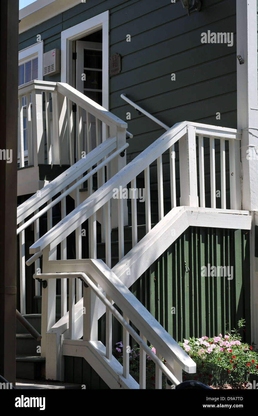 Exterior wooden staircase at a property in Tiburon, California, USA ...