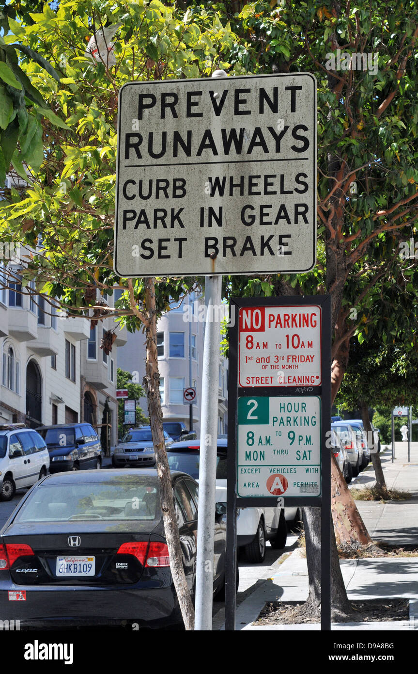 Street sign warning against runaways on a steep hill in the Telegraph ...