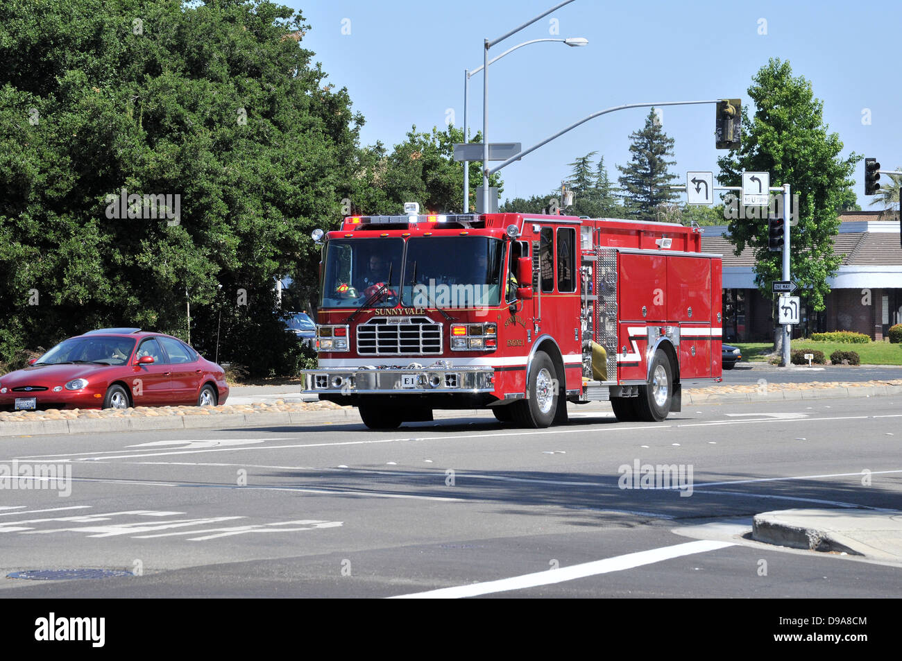 Fire engine at an intersection in Sunnyvale, Silicon Valley, California ...