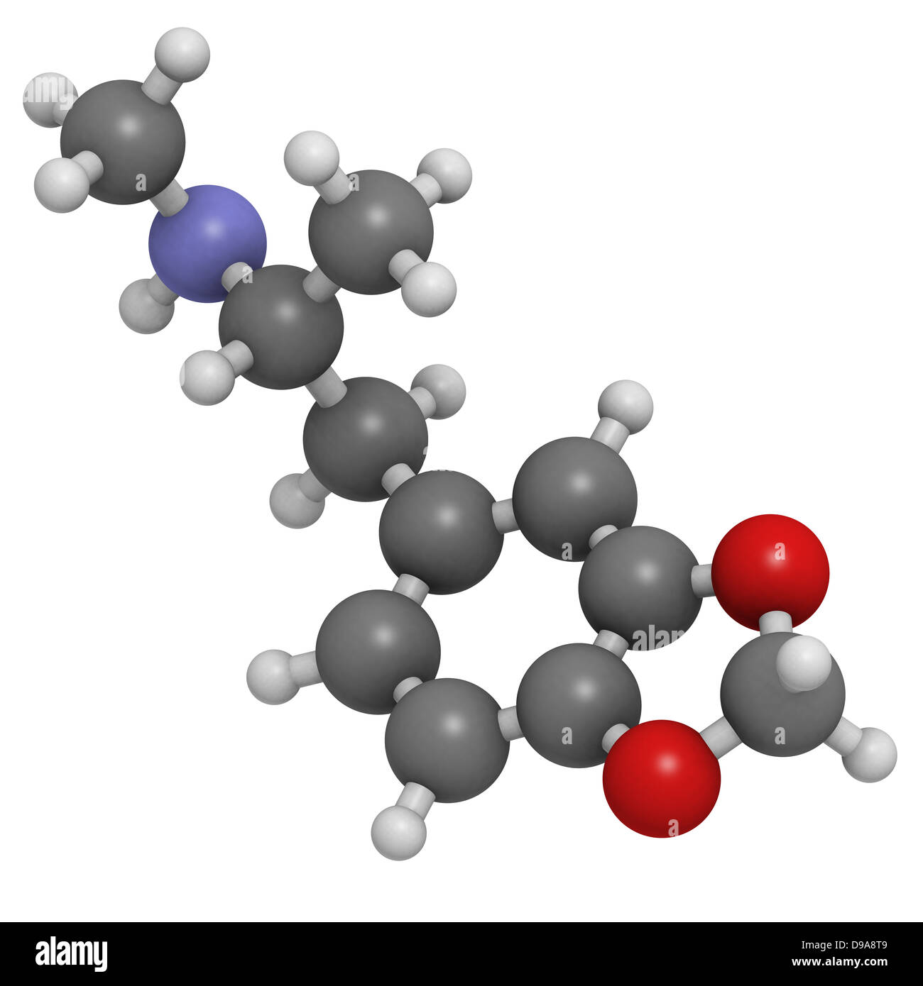3,4-methylenedioxymethamphetamine (MDMA, XTC) drug molecule, chemical ...