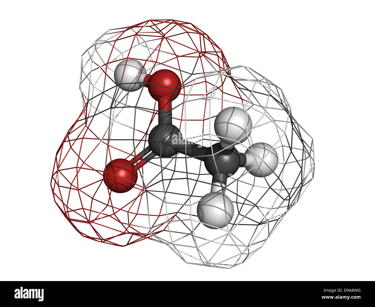 Acetic acid (HOAc) molecule, chemical structure. Atoms are represented ...