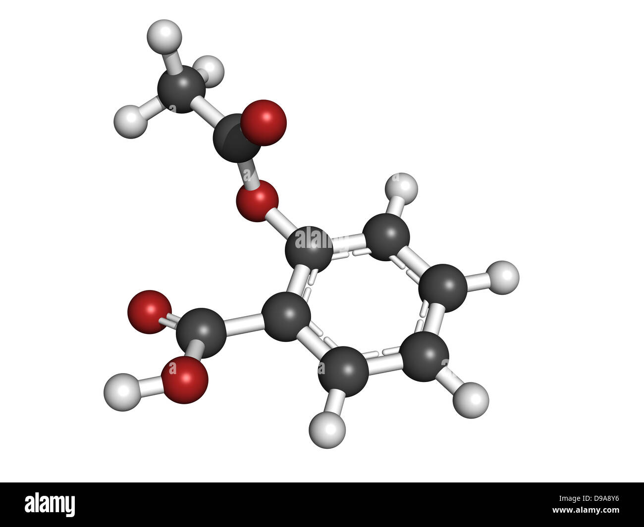Acetylsalicylic acid (aspirin) pain relief drug molecule, molecular ...