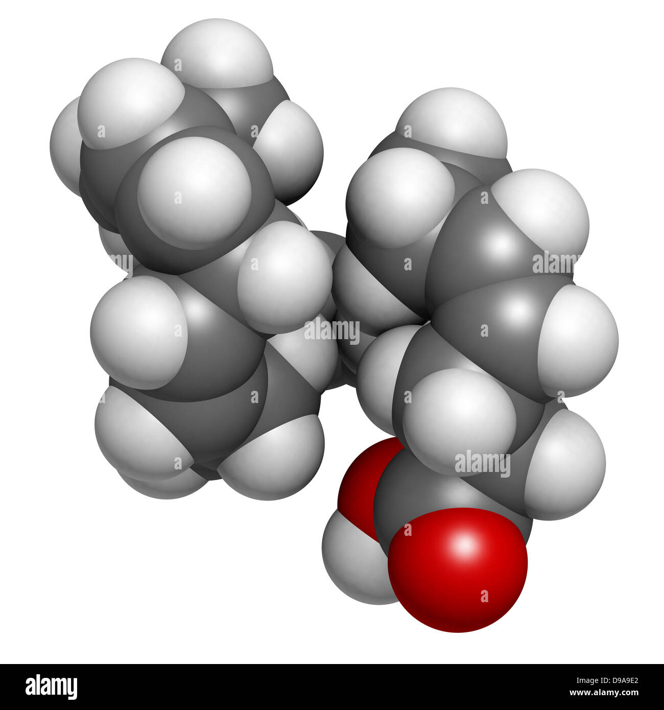 Omega-3 fatty acid docosahexaenoic acid, DHA, molecular model. Atoms ...