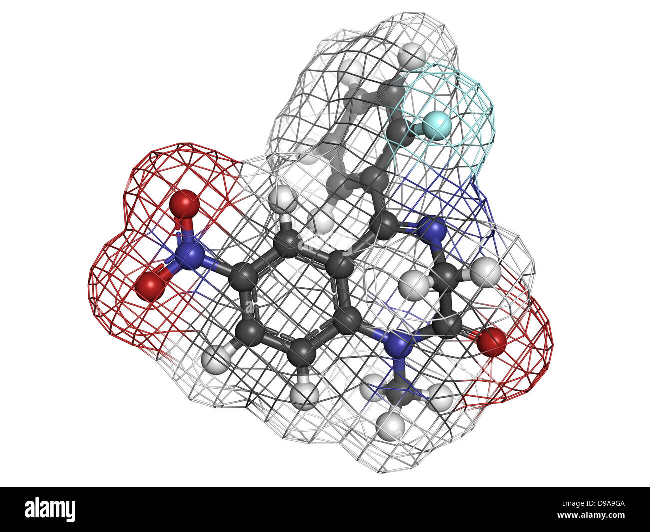 flunitrazepam benzodiazepine drug, molecular model. Atoms are ...